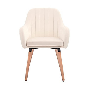 CangLong Mid-Century Modern Accent Chair with Wood Legs Armchair for Home Office Study Living Room Vanity Bedroom, Set of 1, Beige