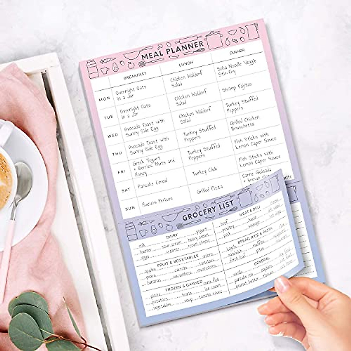 Sweetzer & Orange Meal Planner Notepad and Grocery List | 7x10 inch Pad for Organized Weekly & Daily Planning | Tear-Off Grocery Magnetic Notepad Checklist for Convenient Shopping