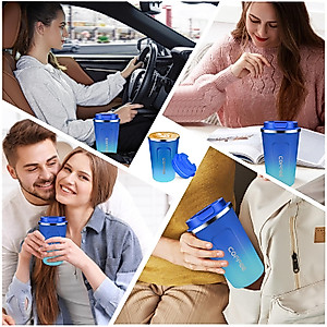 JTRYEMU Travel Mug 12 oz Insulated Coffee Cup with Lid, Reusable Leak Proof Tumbler, Stainless Steel Vacuum Gradient Colorful Thermos Cup, Thermal Keeps Cold and Hot for Coffee/Tea