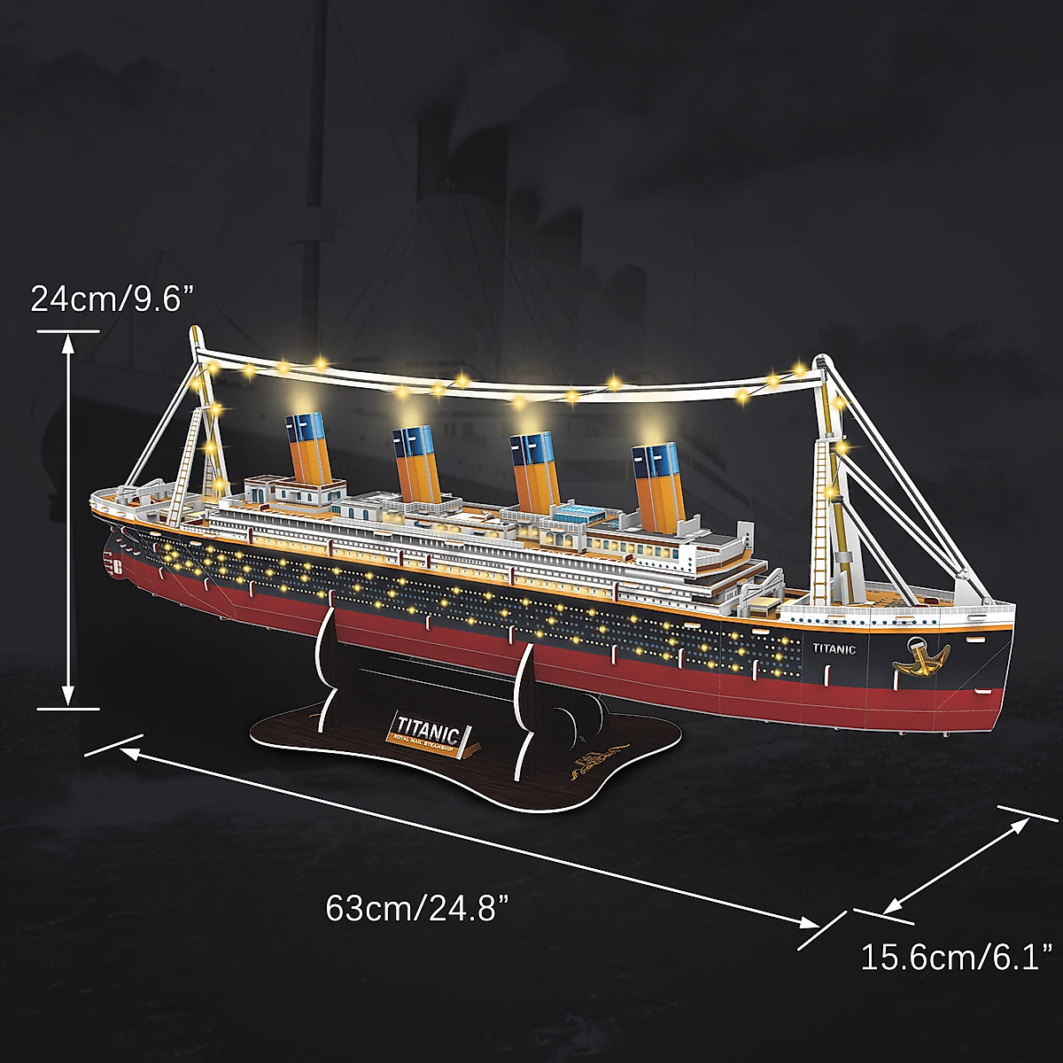 Fanbusa 3D LED Titanic Toys Puzzle for Adults to Build, Large Desk Decoration Titanic Model Sailboat, Watercraft Ship Puzzle with Lights for Men Women Wedding Anniversary Valentines Day Gifts