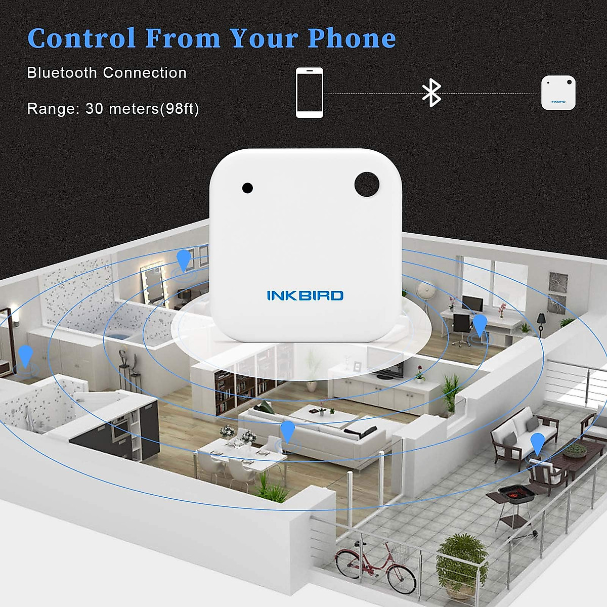 Inkbird Wireless Thermometer Humidity and Temperature Monitor, IBS-TH2 Freezer Thermometer Bluetooth Temperature Sensor Smart, with APP for Android and iOS (Temperature and Humidity Sensor)