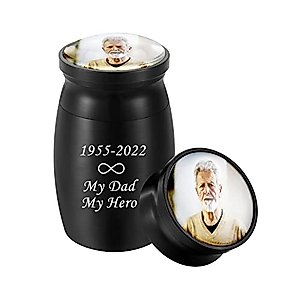 Photo Custom Small Urns for Human Ashes Mini Cremation Urns for Ashes Aluminium Picture Ashes Holder-Black