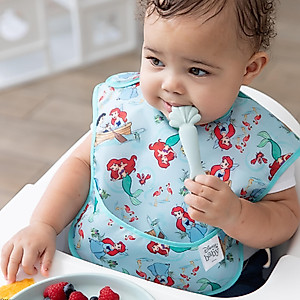 Bumkins Disney Baby and Toddler Plate and Spoon Set, Silicone Dish for Babies and Kids, Baby Led Weaning, Children Feeding Supplies, Microwave Safe, Platinum Silicone, Ages 6 Months Up, Princess Ariel