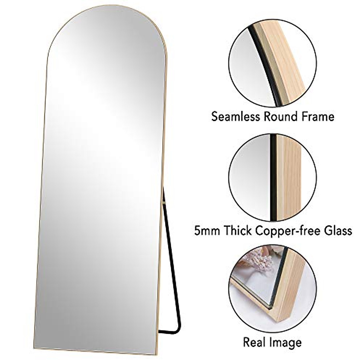 PexFix Arched Full Length Mirror Arched Floor Mirror with Stand, Wall Mirror Standing, Leaning Hanging for Home and Office, 65"x22", Wood