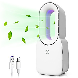 CONBOLA Desk Fan, Bladeless Fan 11.8 inch Small Personal Cooling Fan with 5 Colors LED Light, Touch Control, Quiet Table Fan for Bedroom, Home, Office
