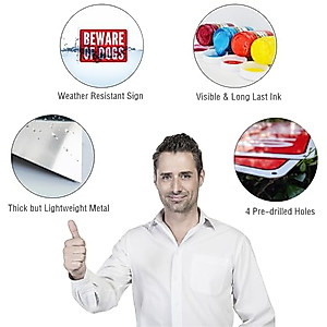 Beware of Dog Sign, Metal Warning the Dogs Signs for Fence Gate, 2 Pack 10 x 7 inches, for Indoor and Outdoor Use, No Fade Aluminum Weatherproof Long Lasting Red Ink (10 x 7, RED)