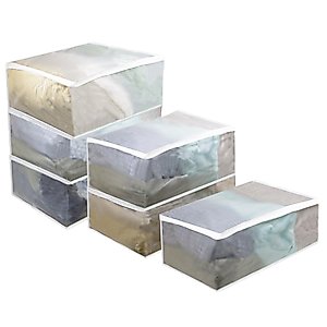 Fordonral Set of 6 Clear Clothes Storage Bags Large Thicken Clothes Organizer Bins for Blanket,Sheets,Quilt,Folded Clothes,Sweater,Jeans, Closet Organizers and Storage 6×60L