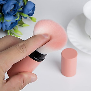 RN BEAUTY Retractable Kabuki Brushes Foundation Brush Powder Brush Blush Brush Extensible Makeup Brush Face Blender Brush Professional Mineral Blending Buffing Concealer Brush Aluminum Case Portable With Cover (Angled Top, Pink)