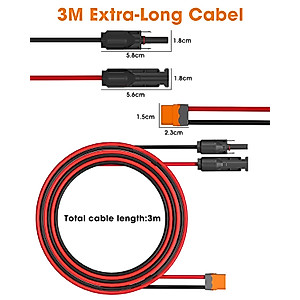 WININMETA 10Ft 12AWG Solar Power Charge Extension Cable to XT60i Solar Connector to XT60i Adapter Cable for Solar Panel to LiFePO4 Battery RV Portable Power Station Solar Generator DC500V 30A