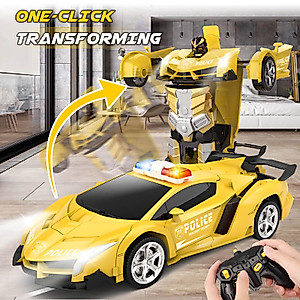 Britik Transform Remote Control Car - Rc Cars, One-Button Transforming, 360° Rotation Drifting, 2.4ghz 1:18 Scale, Gift Kids Aged 4-6 Year Old Boys/Girls, Police Car Yellow