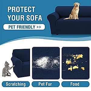 H.VERSAILTEX Chair Cover 1-Piece Stretch Couch Covers for 1 Cushion Couch Sofa Cover Spandex Non Slip Soft Form Fit Furniture Protector with Elastic Bottom (Chair, Navy)