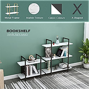 IOTXY 2-Tier Open Shelf Bookcase - Modern Freestanding Wooden Display Stand Unit with Metal Frame for Home and Office, Bookshelf, Black White