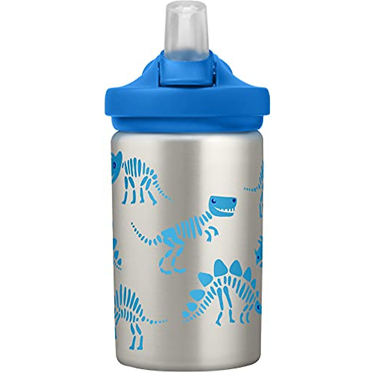 CamelBak Eddy+ Kids Water Bottle, Stainless Steel with Straw Cap, 14 oz, Dino Bones - Spill-Proof When Open, Leak-Proof When Closed