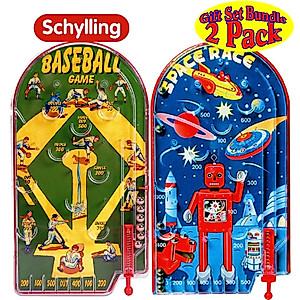 Schylling Classic 10" Pinball Games Space Race & Home Run! Baseball Gift Set Bundle - 2 Pack
