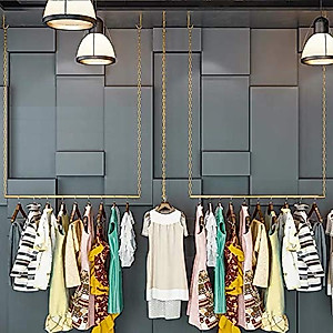 FURVOKIA 2 Pcs Creative Height Adjustable Metal Chain Clothing Hanging Racks,Commercial Wedding Dress Display Shelf,Retail Store Garment Rack,Ceiling Mount Clothes Storage Hanger (Gold, 47.2 L)