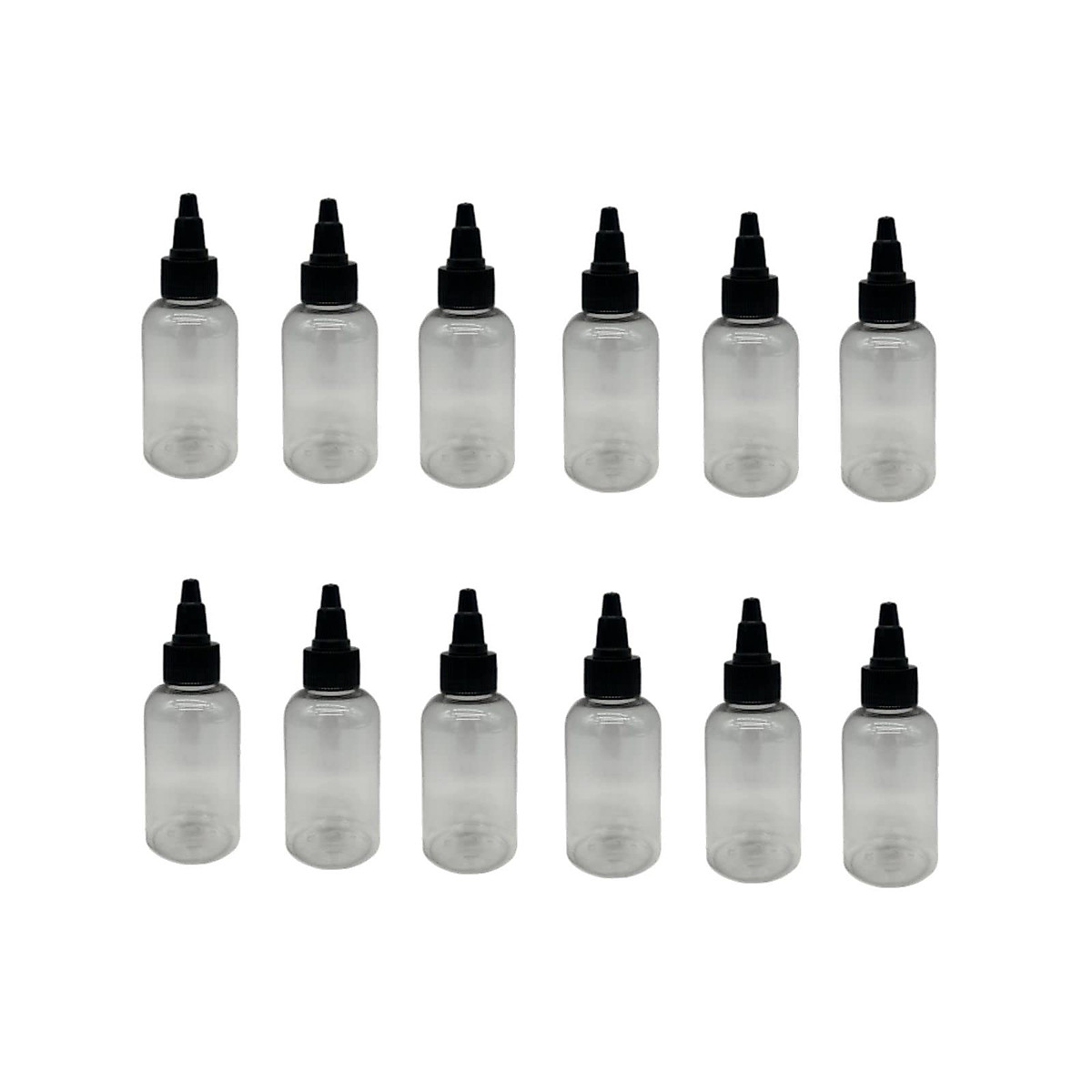 Natural Farms 4 oz Clear Boston Plastic Bottles -12 Pack Empty Bottle Refillable - BPA Free - Essential Oils - Aromatherapy | Black Twist Top Cap - Made in the USA