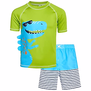 Wippette Baby Boy Rash Guard Swimsuit Set – 2-Piece UPF 50+ Dinosaur Bathing Suit for Boys (Infant/Toddler/Boy), Size 12 Months, BlueDino
