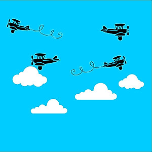 JUEKUI Airplane Wall Sticker Aircraft with Clouds Wall Decal for Baby Boys Bedroom Decoration Fighter Airplane Wall Decor WS65 (Black and White)