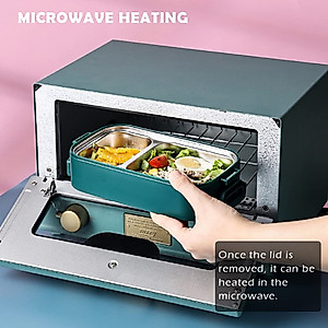 HEWOOH Bento Box Adult Lunch Box (74 Oz Large Capacity), Reusable, Including Lunch Bag, Fork And Spoon, 3 Dividers, Suitable For Work, School, Picnic, Dishwasher And Microwave Safe. （Green）