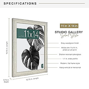 MCS Studio Gallery 11x14 Picture Frame Gray Woodgrain Shatter Resistant Glass, Rectangle Photo Frame for Photos, Posters & Art Prints (1-Pack)
