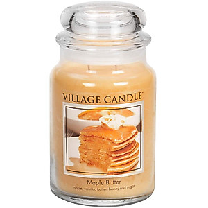 Village Candle Maple Butter Large Glass Apothecary Jar Scented Candle, 21.25 oz, Yellow & Mulled Cider Large Glass Apothecary Jar Scented Candle, 21.25 oz, Red