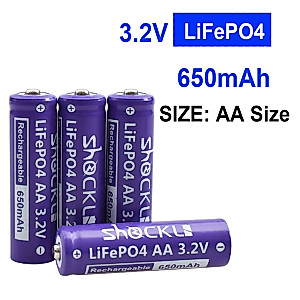 funkawa (2- Pack) Shockli AA 3.2 Volts LiFePo4 650mAh Rechargeable Battery, Lithium Iron Phosphate 3.2V Solar Batteries - Ideal for Solar Garden Light