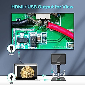 3 Lens 7 inch HDMI Digital Microscope 2000X for Soldering with 13'' Arm Boom Stand LINKMICRO LM246MS UHD 2160P Error Coin Microscope Full View of Coins, Microscope Kit for Adults, PCB Repair DIY