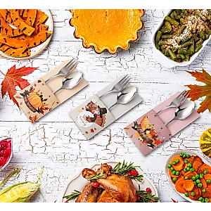 Thanksgiving Silverware Cutlery Holders - Turkey Fall Party Dinner Table Decorations Supplies 24Ct