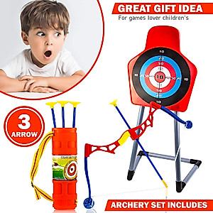 Toysery Bow and Arrow Toy Set for Kids – Archery Set with 3 Suction Cup Arrows, Quiver and Free Standing Target, Ideal for Indoor, Outdoor Hunting Adventure Games
