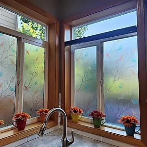 Coavas Window Privacy Film Stained Glass Window Decals Heat Blocking Frosted Birds Window Clings Decorative Bathroom Window Stickers Door Window Coverings for Home 17.8" x 78.7" Translucent