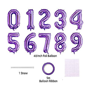 Nicedony Number 91 Balloons 40 inch Digital Balloon Alphabet 91 Birthday Balloons Digit 91 Helium Balloons Big Balloons for Birthday Party Supplies Wedding Bachelorette Bridal Shower, Purple Number 91