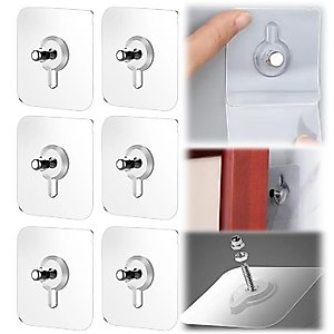 Drill Free Adhesive Hooks, 2024 Upgraded Adhesive Wall Mount Screw Hooks, Hang On Wall Without Nails, Command Hooks for Hanging Pictures for Home Kitchen (6, 2.36 * 2.36 in)