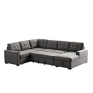 U-Shaped Corner 6 Seater Sofa & Couch Convertible Sleeper Sectional Sofa with Pull Out Sofabed & Sleeper Couch Bed and Storage Chaise for Home Office Apartment Living Room Furniture Sets, Dark Gray