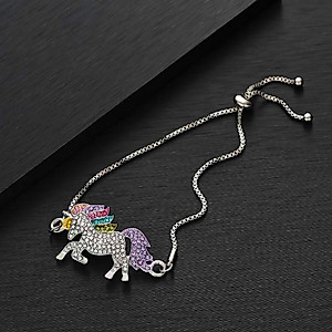 ALoveSoul Silver Tone Little Princess Rainbow Unicorn Bracelet Ladies Fashion Bracelets Gift for Women