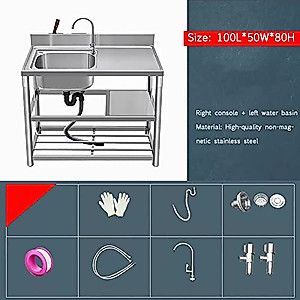 Freestanding Stainless Steel Sink 304 Stainless Steel Utility Sink Freestanding 1 Compartment Kitchen Sink with Worktop Commercial Restaurant Sink Set Commercial/Industrial Sink