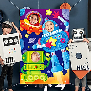 DPKOW Kids Robot Party Prop - Funny Robot Face Photo Banner for Boys' Space-Themed Birthday Party Decorations