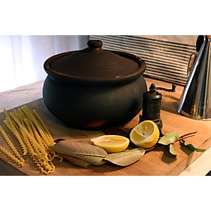 High Wind Flamed Dark Primitive Cooking Pot - Pre Seasoned - Made from Fire Clay: Suitable for Stove Top and Open Fire