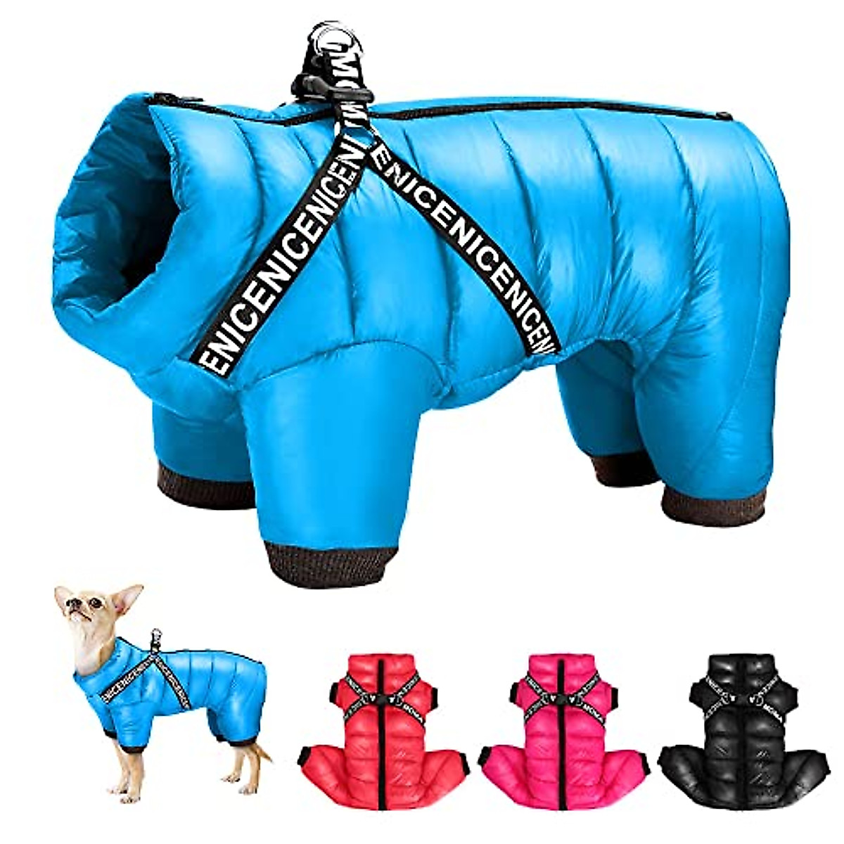 Didog Winter Small Dog Coats,Waterproof Jackets with Harness & D Rings, Warm Zip Up Cold Weather Coats for Puppy & Cats Walking Hiking,Blue,Chest: 13"