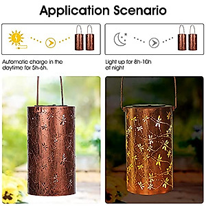 Solar Lanterns Outdoor Hanging Lantern Lights, Dragonfly Hollowed-Out Metal Decor Lantern, Waterproof LED Decorative Garden Light - Delicate Garden Decoration for Patio, Yard, Pathway, Landscape