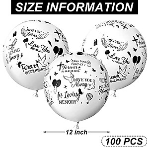100 Pcs Memorial Balloons Funeral Remembrance Latex Balloons Celebration of Life Decorations White Heavenly Birthday Balloons to Release in Sky for Funeral Favors Condolence Bereavement Grave