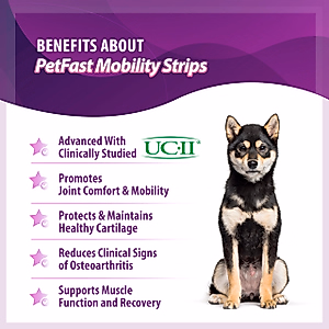 PETFAST Mobility Strips for Hip & Joint - Fast-Acting Oral Supplement with UC-II® for Dogs and Cats - Joint Health Support with Boswellia, Choline, Vitamin E & D3 - Fast Dissolving Strips