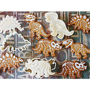 Elesinsoz 3 Set Dinosaur Cookie Cutters Dino Biscuit Sandwich Fondant Vegetable Fruit Food Playdoh Stamp Embosser Press Mold with T-Rex Stegosaurus Triceratops Skeleton Fossil Bones