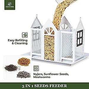 Kingsyard Bird Feeder House for Outside, Metal Mesh Wild Bird Feeder with Triple Feeders for Finch Cardinal Chickadee, Large Capacity, Weatherproof and Durable