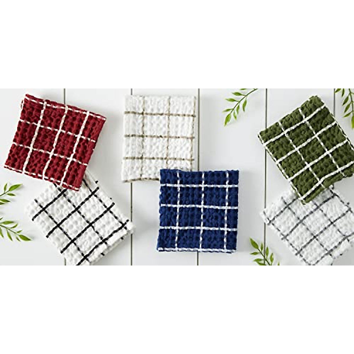 DII Washed Waffle Collection Oversized Preshrunk Ultra Absorbant, Dishcloth Set, 12x12, Gray, 6 Piece