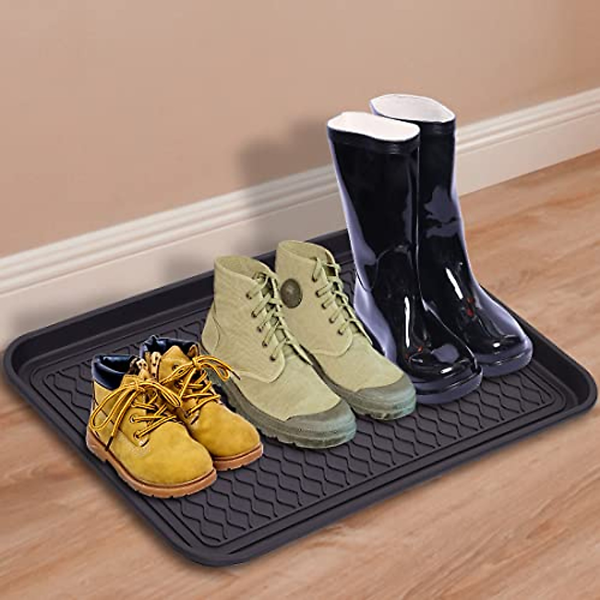 Flyowl Boot Tray for Entryway Indoor, 2 Pack 24 x 16 inch Heavy Duty Shoe Mat for All Weather, Use to Store Shoes&Boot, Pets' Feeder, Plants, Tools.