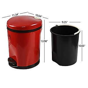 Tyminin 2.6 Gallon Bathroom Step Pedal Trash Can with Lid Soft Close, Medium Garbage Can with Removable Inner Bucket (Red)
