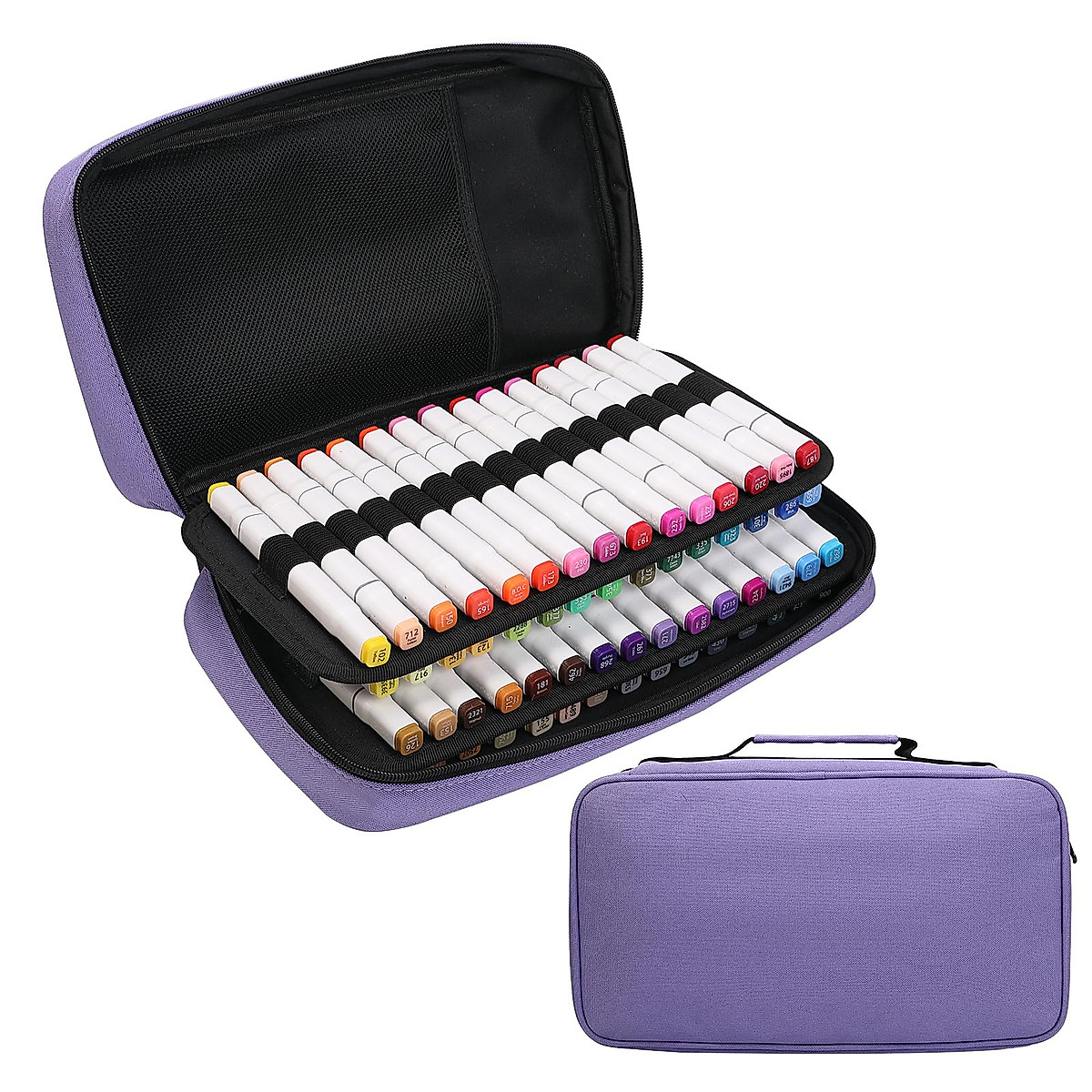 BOMKEE 60 Slots Marker Organizer Case, Large Marker Case for 60 Markers Big Capacity Marker Storage Bag Pen Case Pencil Pouch with Carrying Handle
