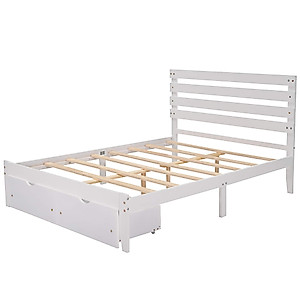 Lepfun Full Bed Frame with Drawers,Wood Full Size Platform Bed Frame with Headboard, Full Storage Bed for Kids Girls Boys, No Box Spring Needed, White