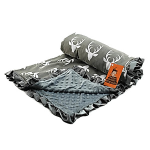 Dear Baby Gear Deluxe Double Layer Baby Blanket - Gender Neutral Infant Blankets for Girls & Boys - Nursery Blanket for Newborn - Faux Quilt Soft Toddler Blankets - Antlers Grey with Ruffles