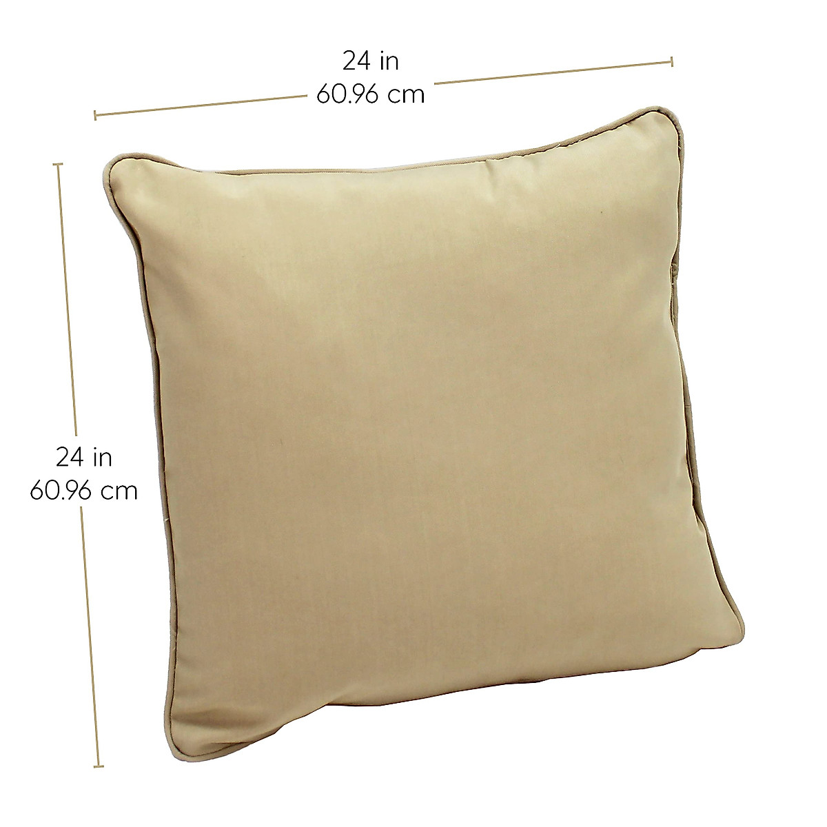 Factory Direct Partners 13811-SD Presidio Pillows 24" x Solid Square Pillow Set with Piping; Decorative Throw for Indoor/Outdoor Furniture; UV, Fade,Weather-Resistant Olefin Fabric (2-Pack) - Beige